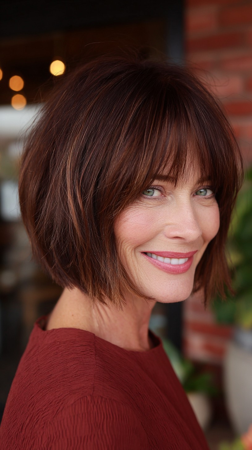50 Chic Choppy Bob Haircuts with Curtain Bangs for Women Over 50 With ...