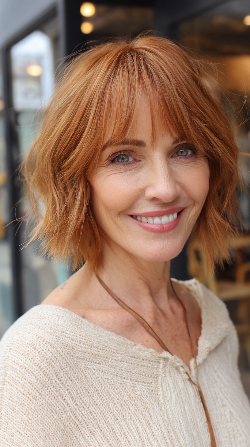 50 Chic Choppy Bob Haircuts with Curtain Bangs for Women Over 50 With ...