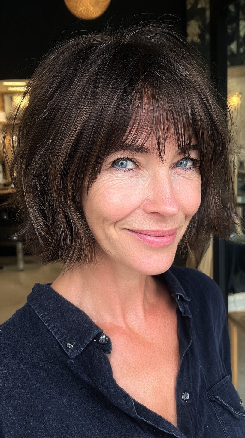 50 Chic Choppy Bob Haircuts with Curtain Bangs for Women Over 50 With ...