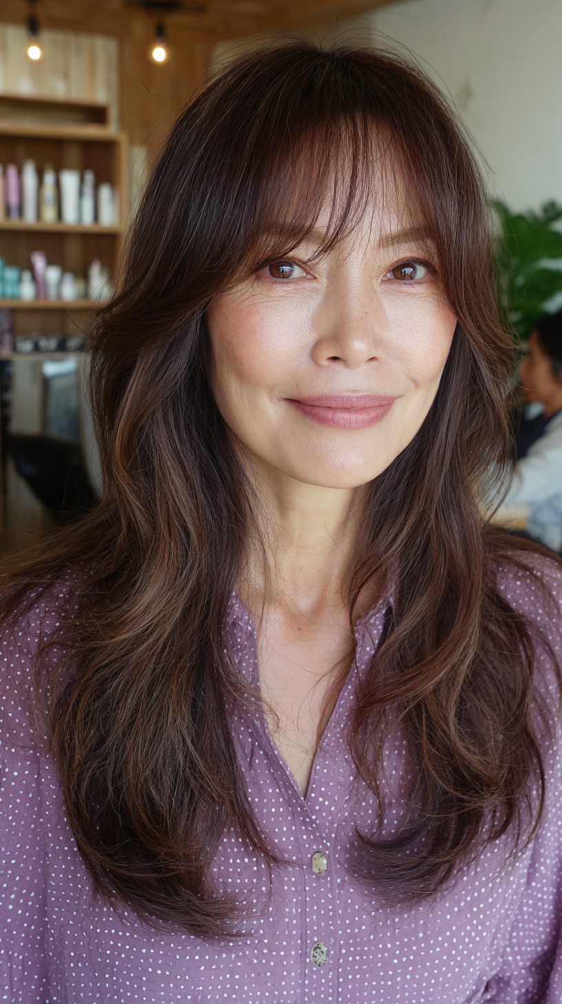 25 Radiant Long Bangs Styles for Women Over 50