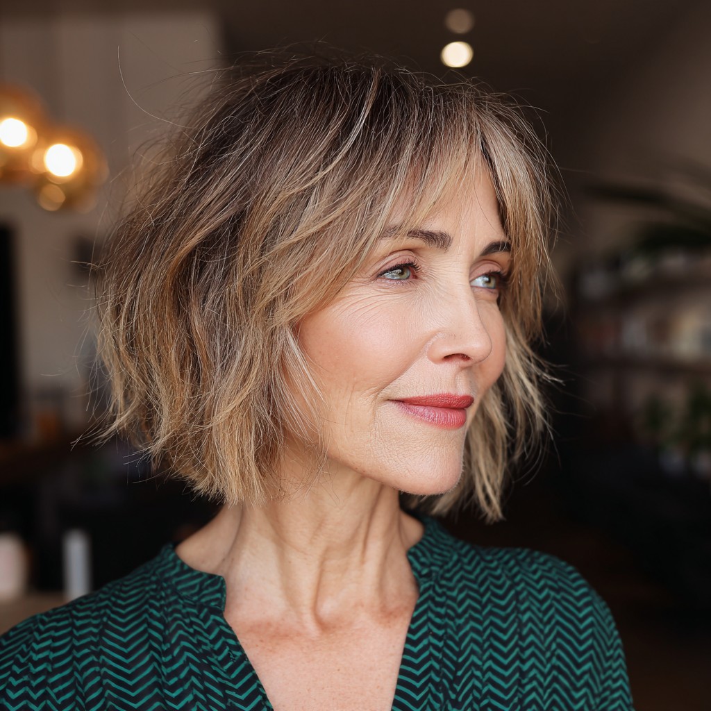 50 Chic Choppy Bob Haircuts with Curtain Bangs for Women Over 50 With ...