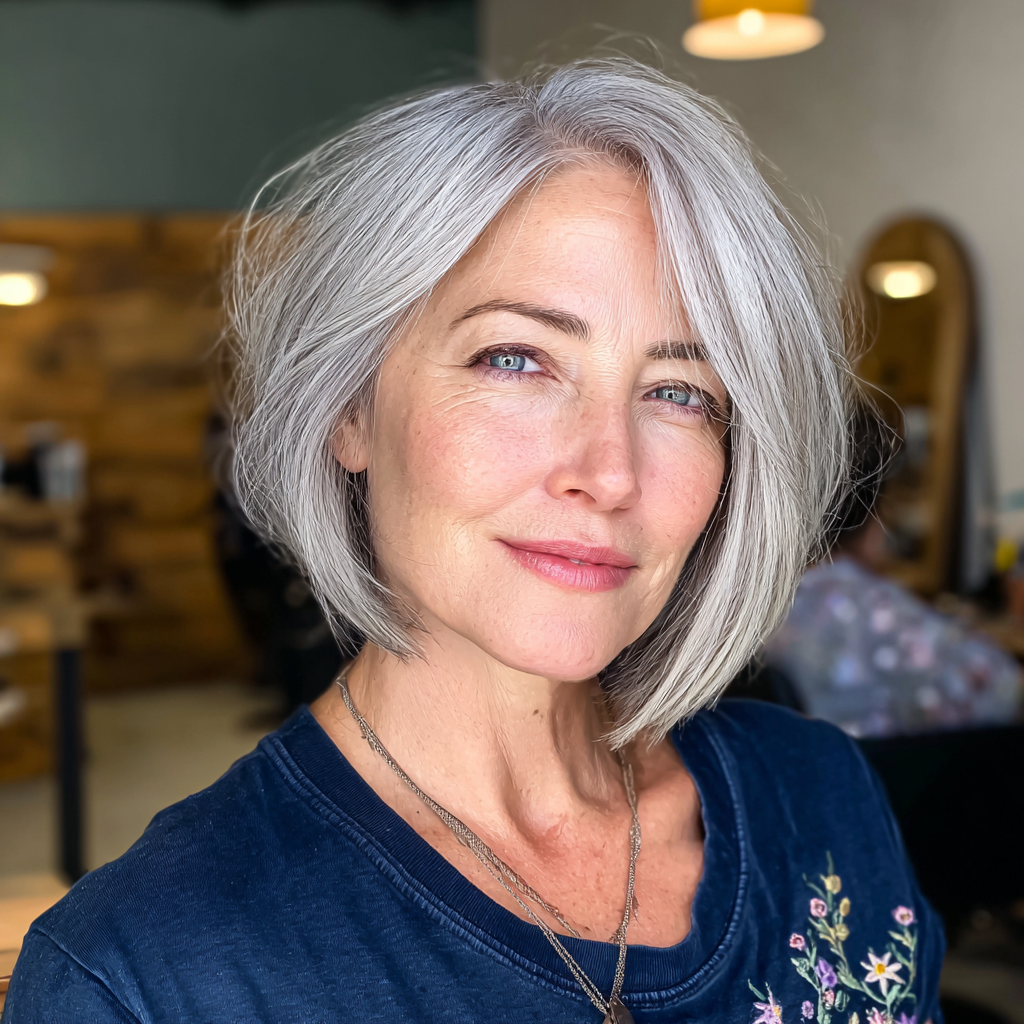 23 Sleek Asymmetrical Bob Haircuts Going Viral Among Women in Their 50s ...