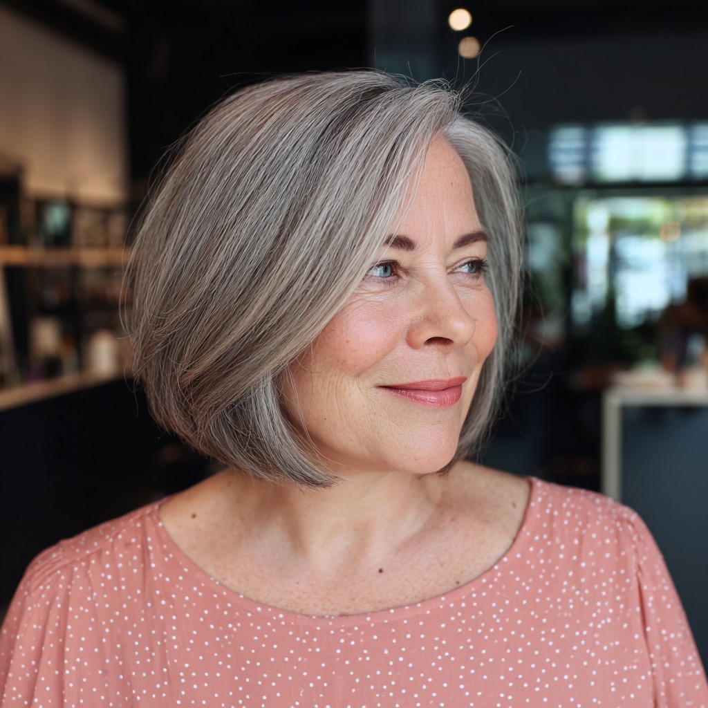 28 Adorable and Trendy Grey Blending Haircuts These Women Over 40 ...