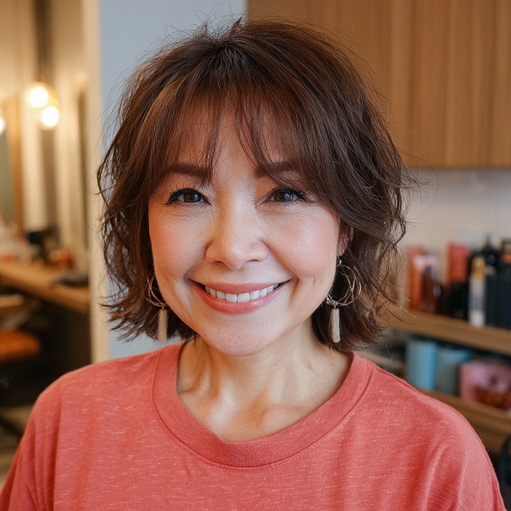 30 Beautiful Shaggy Bob Haircuts with Bangs for Women Over 40 Who Love ...