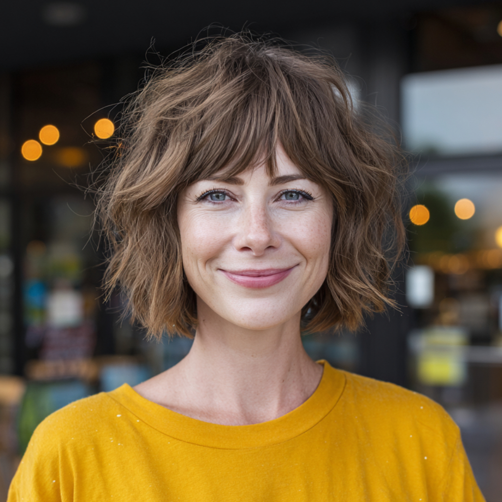 30 Beautiful Shaggy Bob Haircuts with Bangs for Women Over 40 Who Love ...