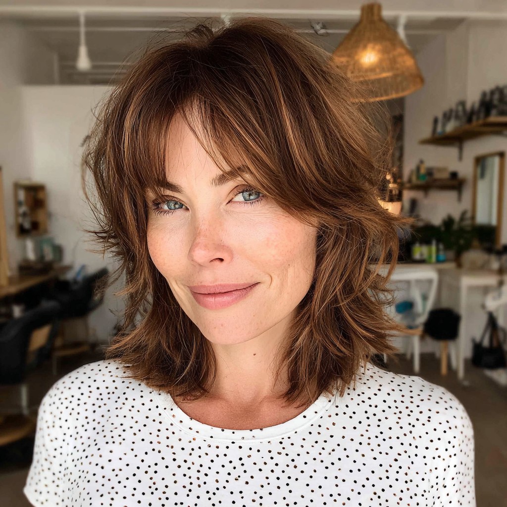 30 Beautiful Shaggy Bob Haircuts with Bangs for Women Over 40 Who Love ...