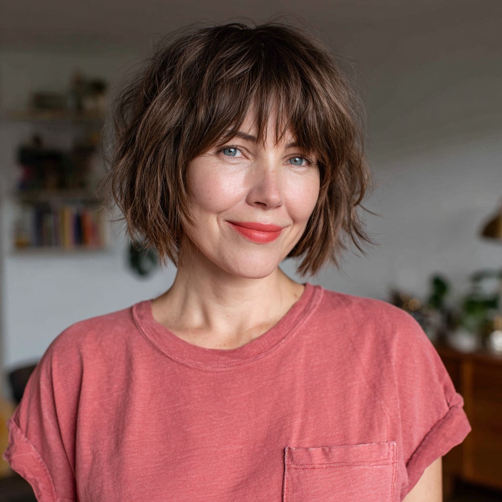 30 Beautiful Shaggy Bob Haircuts with Bangs for Women Over 40 Who Love ...