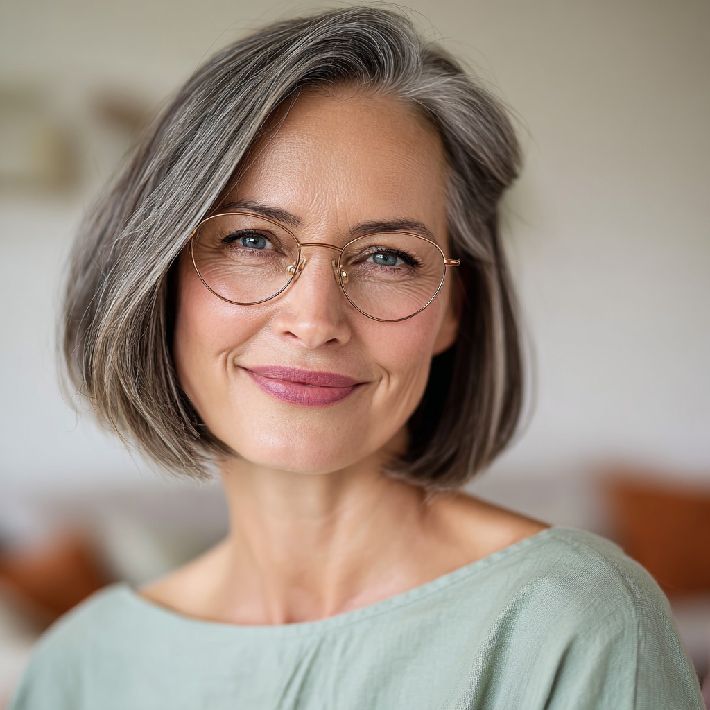 30 Elegant Neck-Length Bob Haircuts Women Over 50 With Glasses Must Get