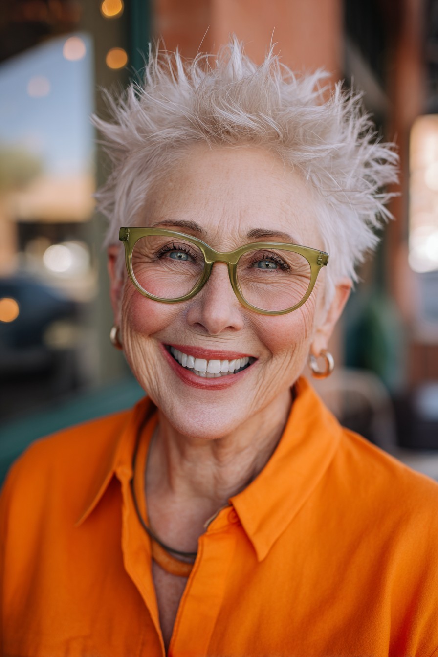 50 Envy-Inducing Spiky Short Cuts That Flatter Women Over 70 With Glasses