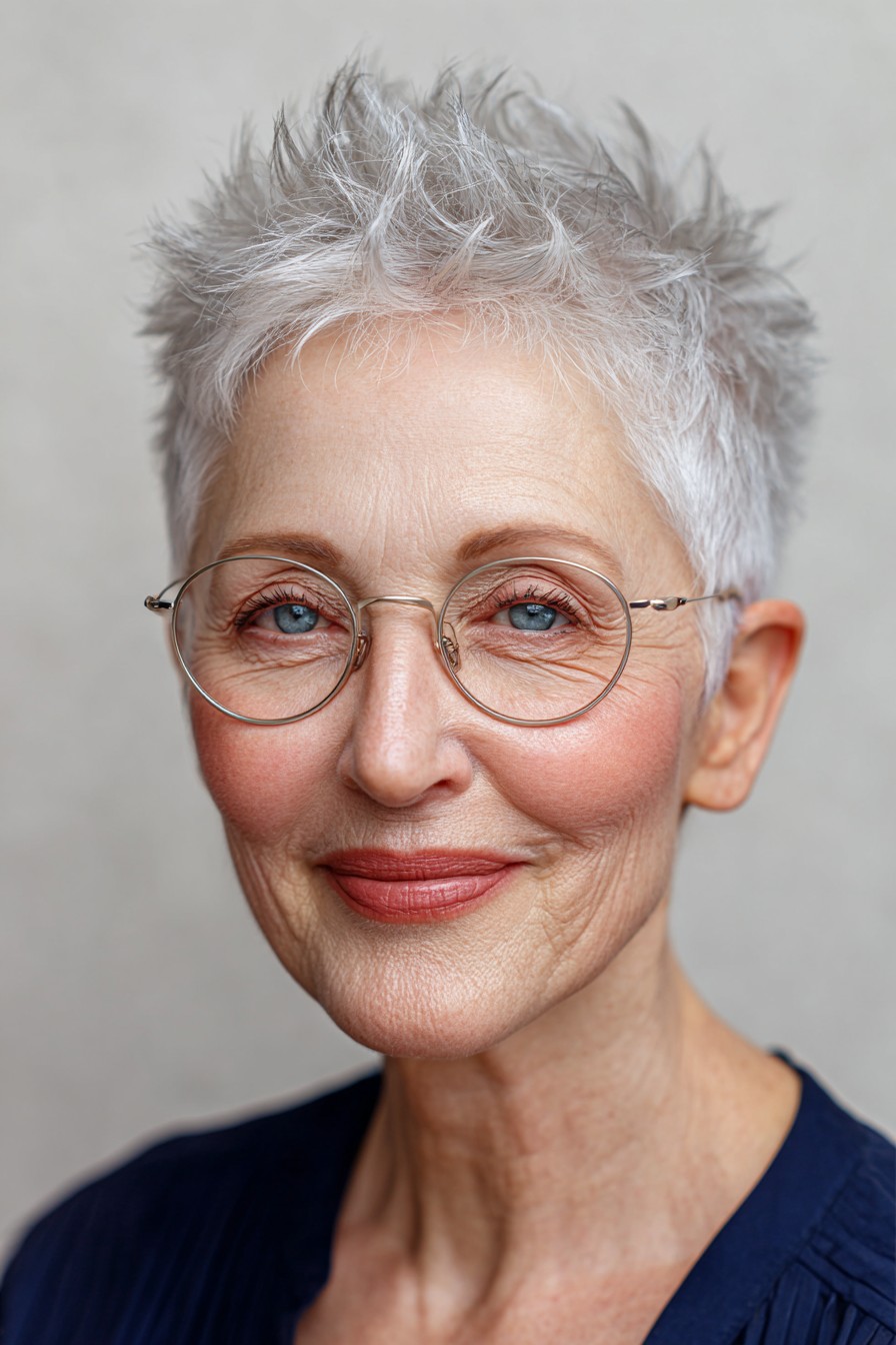 50 Envy-Inducing Spiky Short Cuts That Flatter Women Over 70 With Glasses