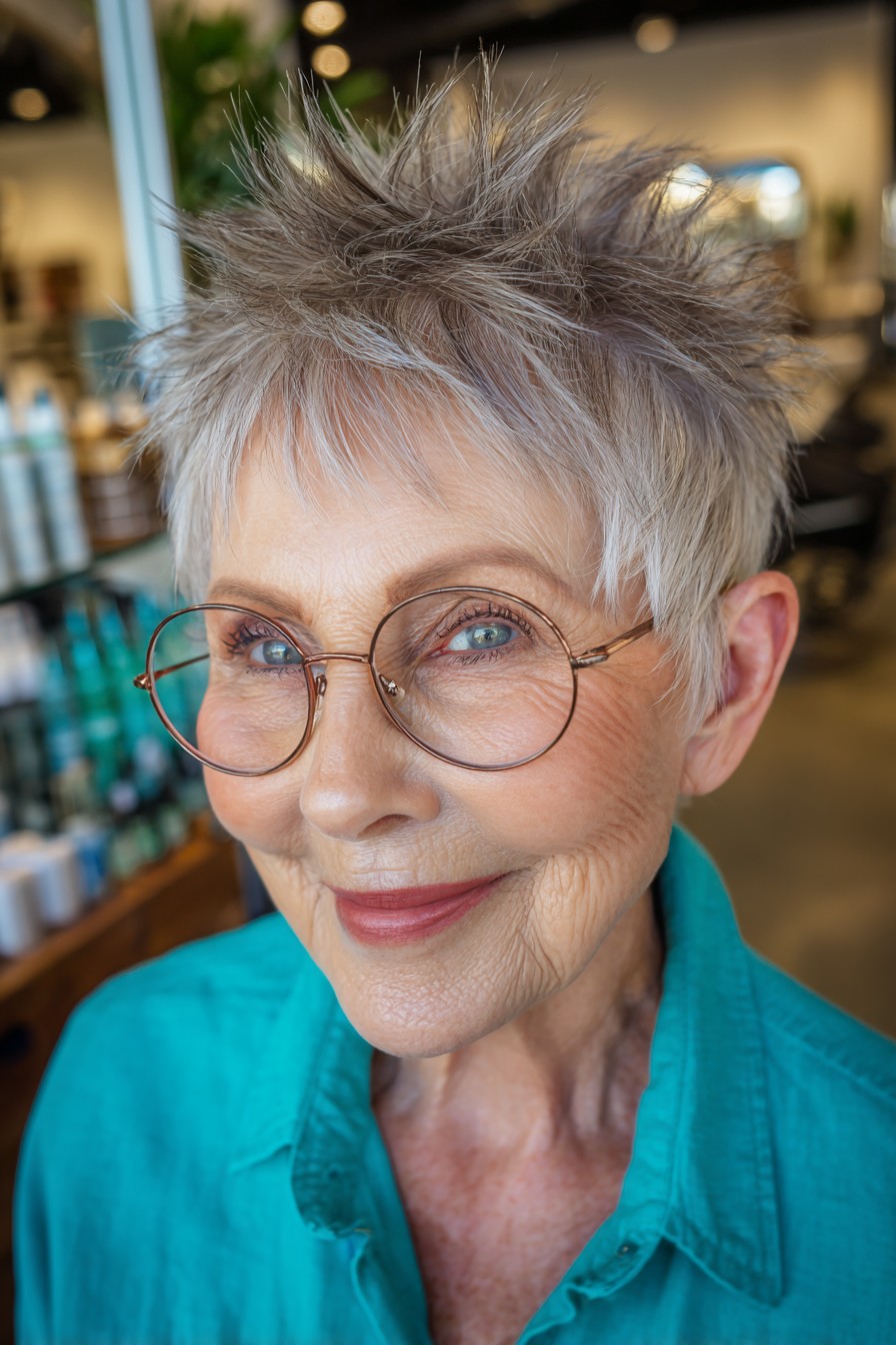 50 Envy-Inducing Spiky Short Cuts That Flatter Women Over 70 With Glasses
