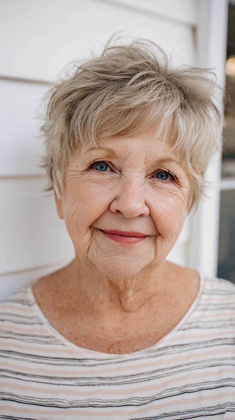 51 Sleek Piecey Pixie Cuts for Women Over 70 With a Rounder Face Shape