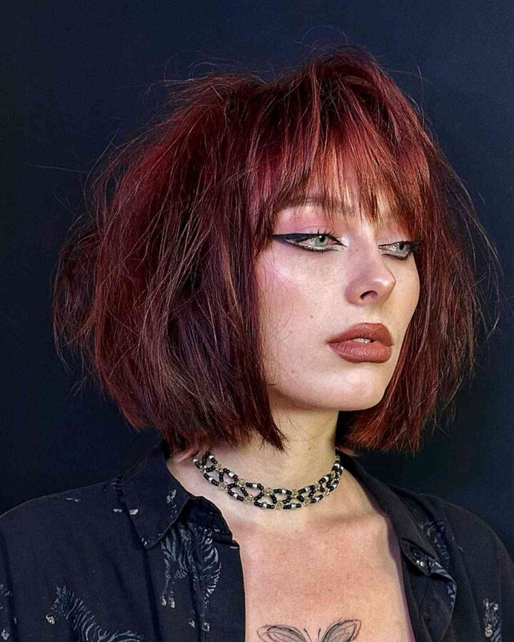 50 Cute Textured Bob with Bangs You Have to See
