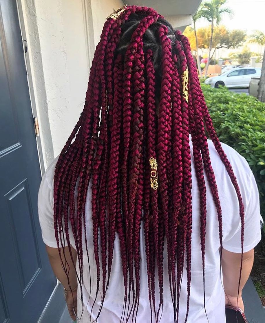 20 Pictures of Burgundy Box Braids You Have to See Before You Get This